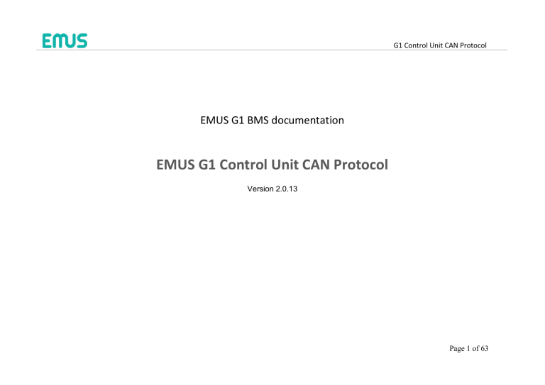 EMUS G1 Control Unit CAN Protocol Documentation