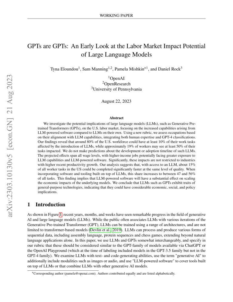 LLM Labor Market Impact: GPTs as General-Purpose Tech