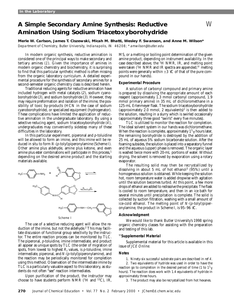 Secondary Amine Synthesis: Reductive Amination Lab Procedure