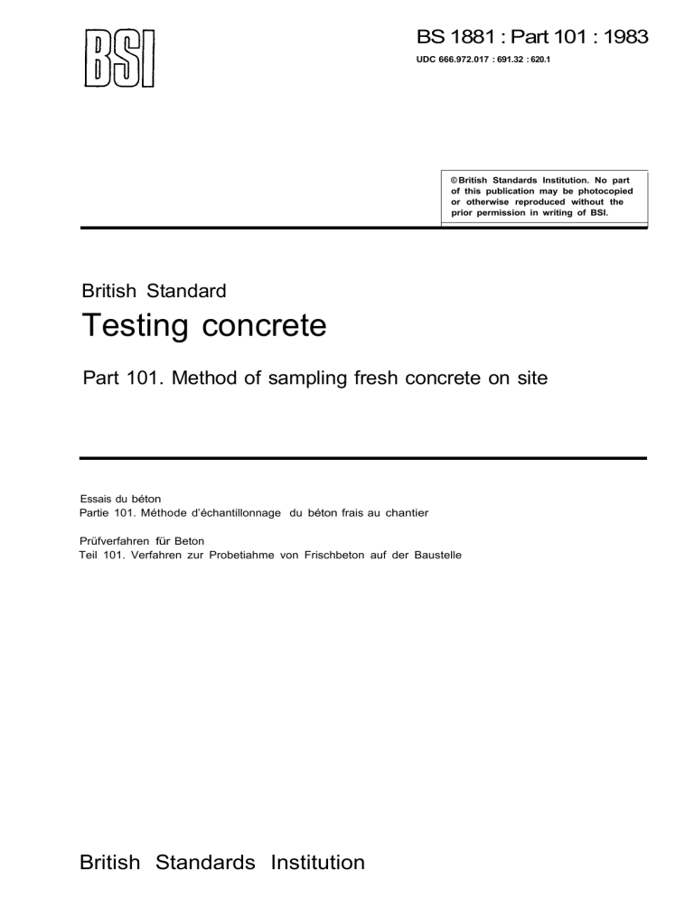 BS 1881 Part 101: Sampling Fresh Concrete on Site