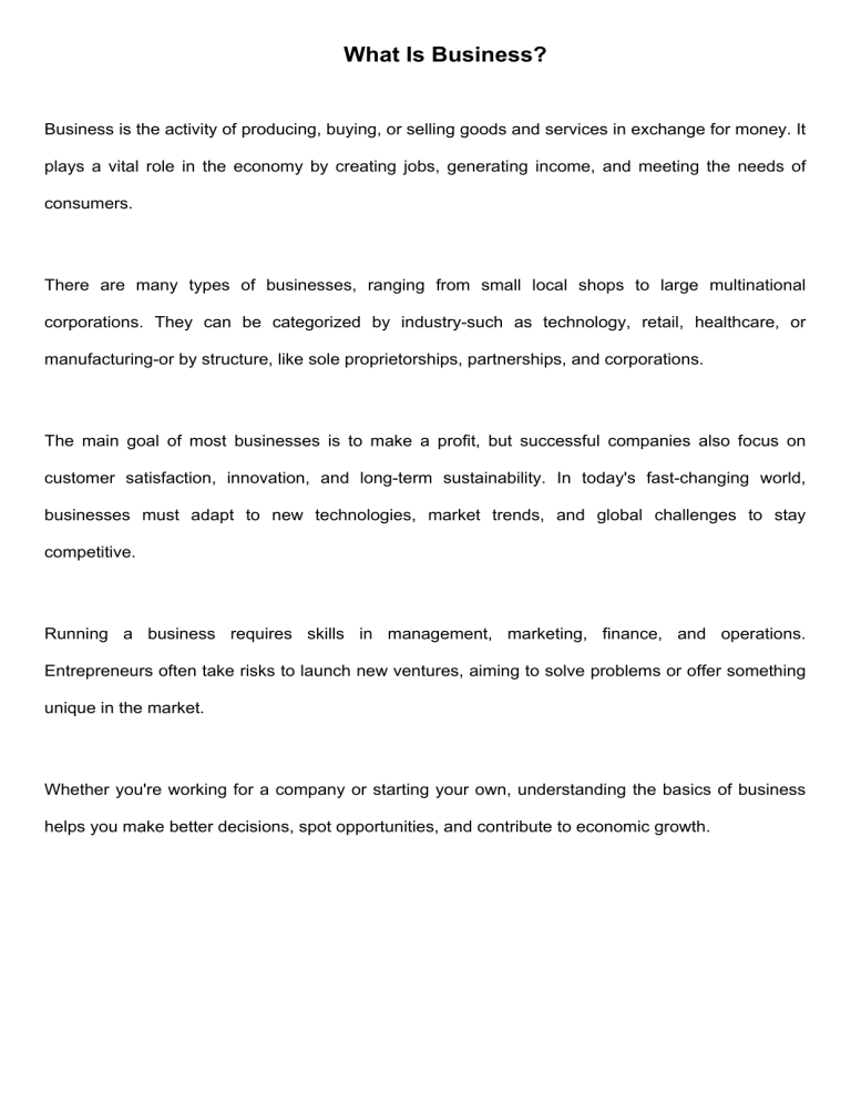 What is Business? Definition, Types, and Key Concepts