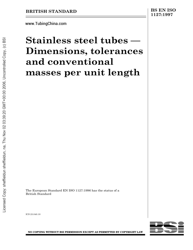 Stainless Steel Tubes: Dimensions, Tolerances | BS EN ISO 1127
