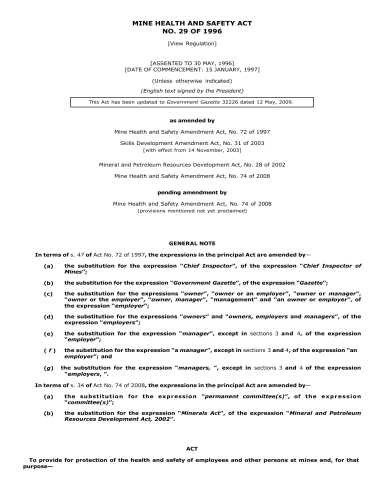 Mine Health and Safety Act: South Africa - Law