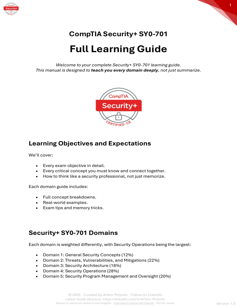 Security+ SY0-701 Learning Guide: Exam Prep & Concepts