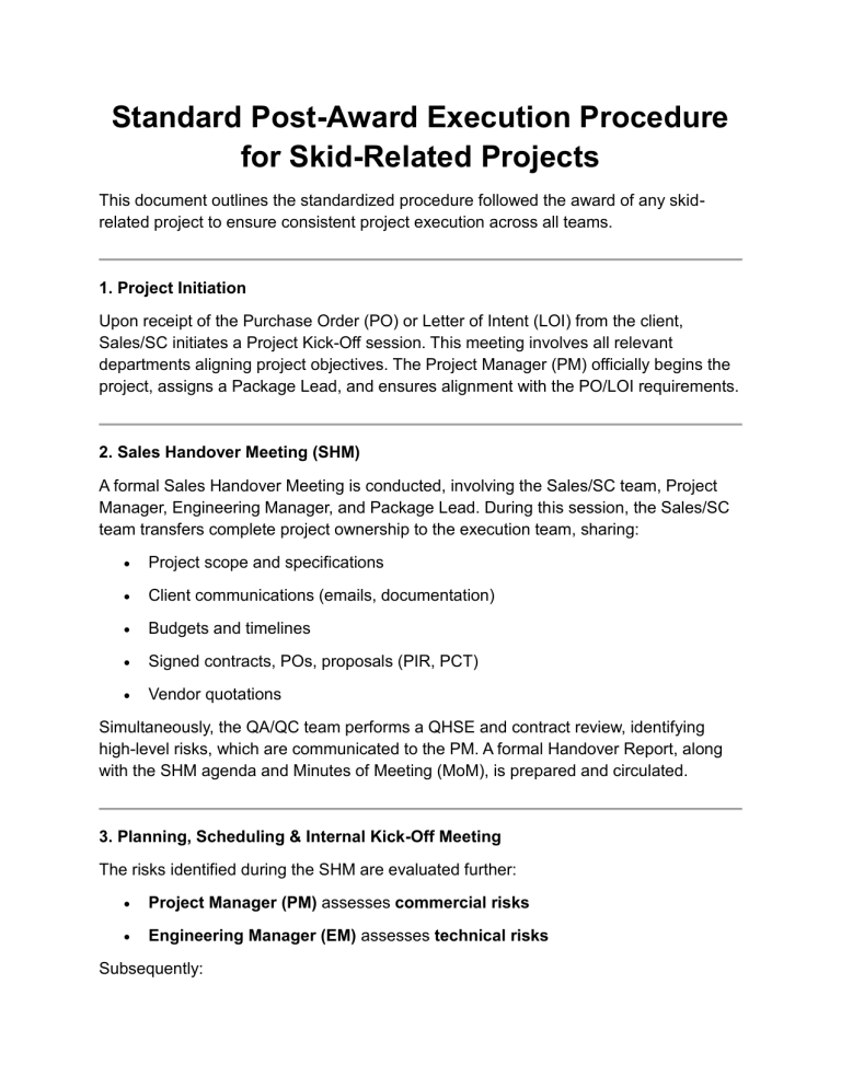 Skid Project Post-Award Execution Procedure