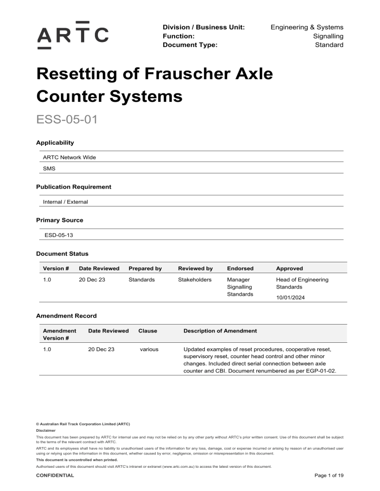 Resetting Frauscher Axle Counter Systems Standard