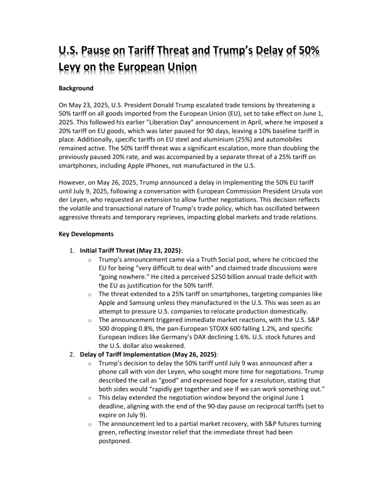 US-EU Tariff Pause: Trade War Analysis & Implications (2025)