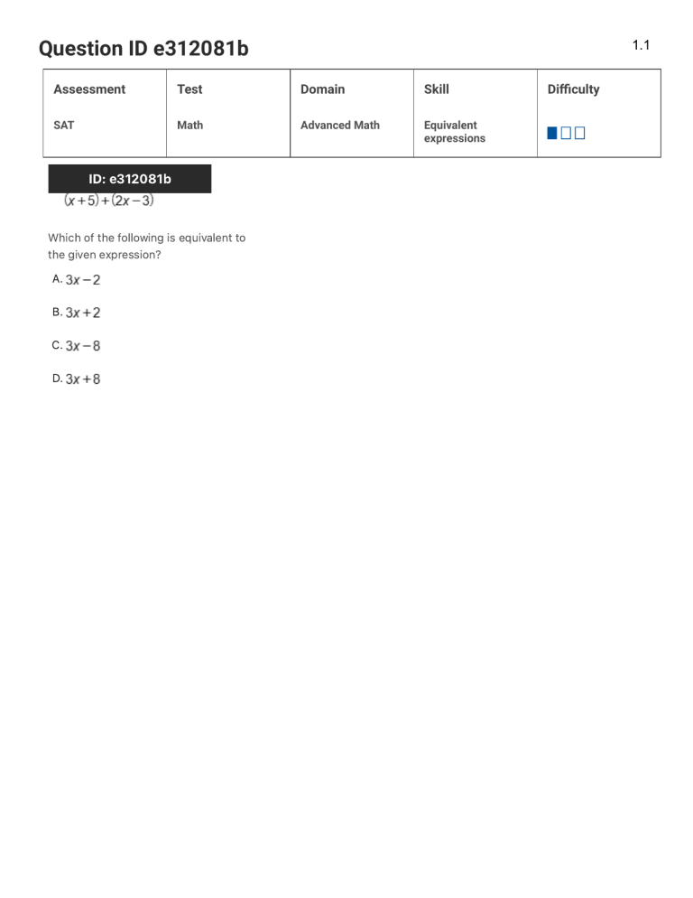 SAT Math: Equivalent Expressions Test Questions