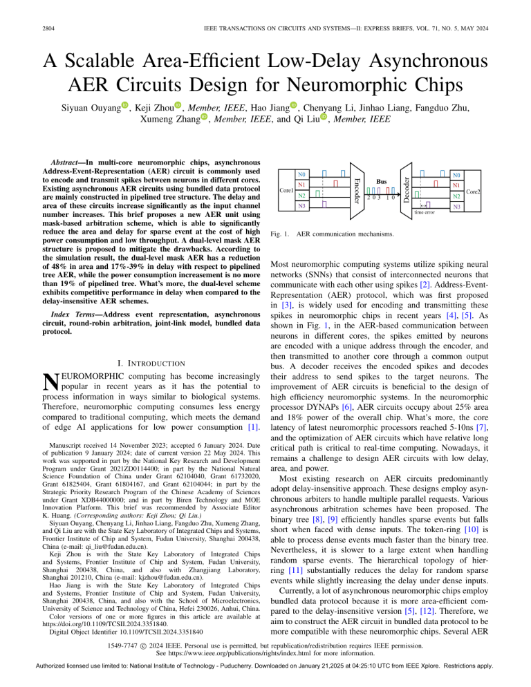 Low-Delay Asynchronous AER Circuits for Neuromorphic Chips
