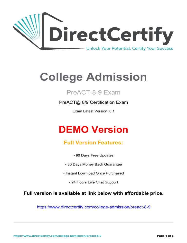 PreACT 8/9 Exam Prep: Sample Questions & Explanations