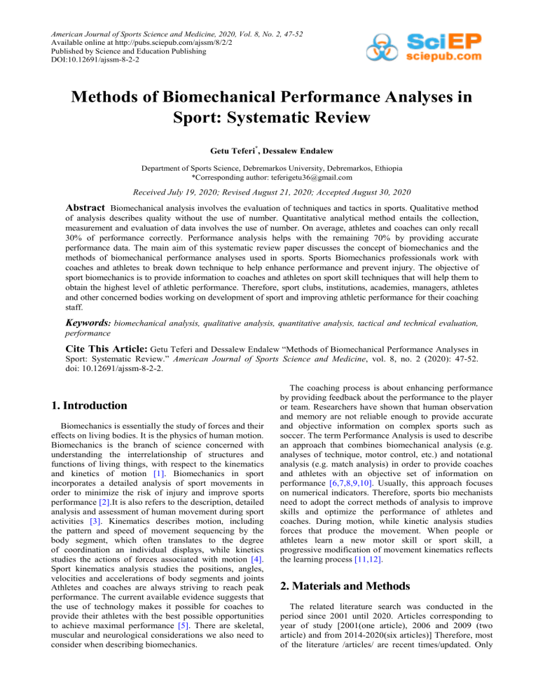 Biomechanical Performance Analysis in Sport: A Review