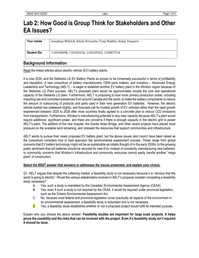 EV Battery Plant Environmental Assessment Lab Assignment