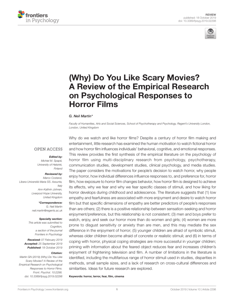 Psychology of Horror Films: A Review of Empirical Research