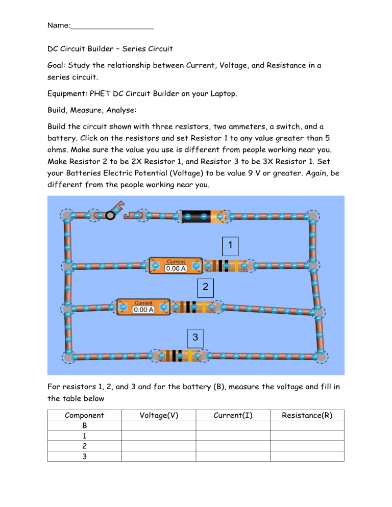 DC Series Circuit Worksheet: Voltage, Current, Resistance
