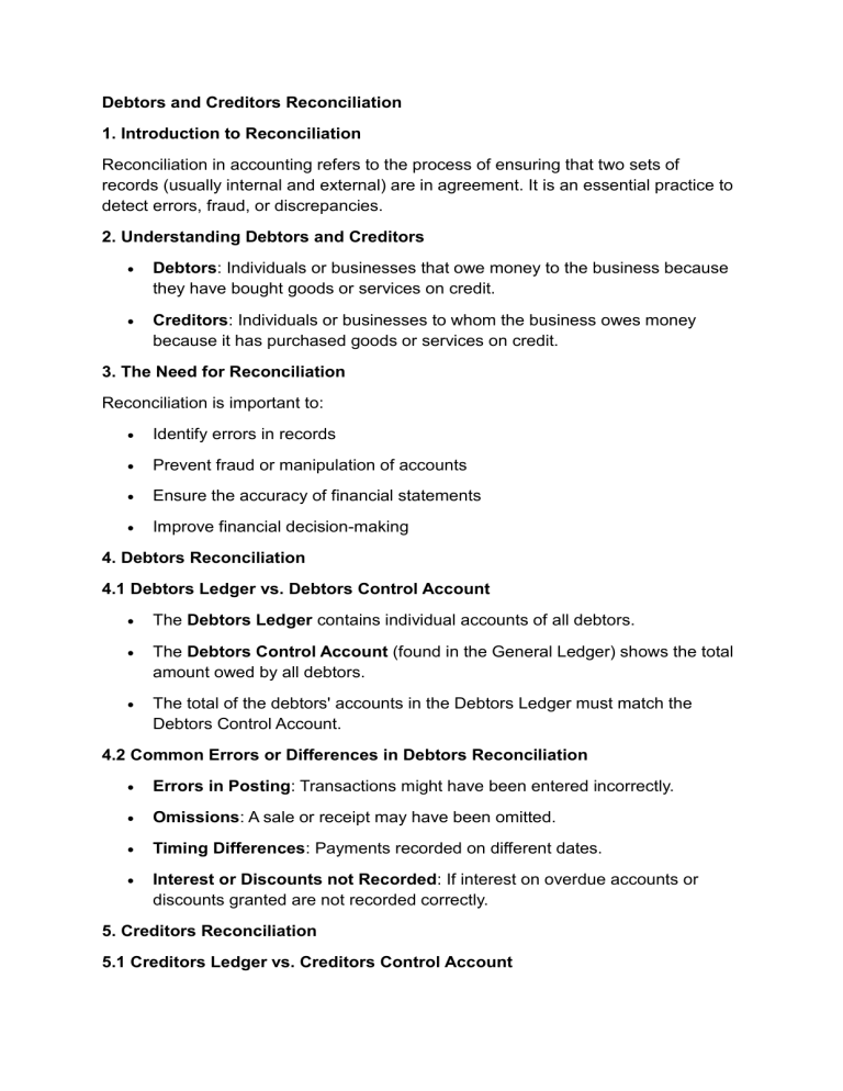 Debtors & Creditors Reconciliation: A Guide to Accounting