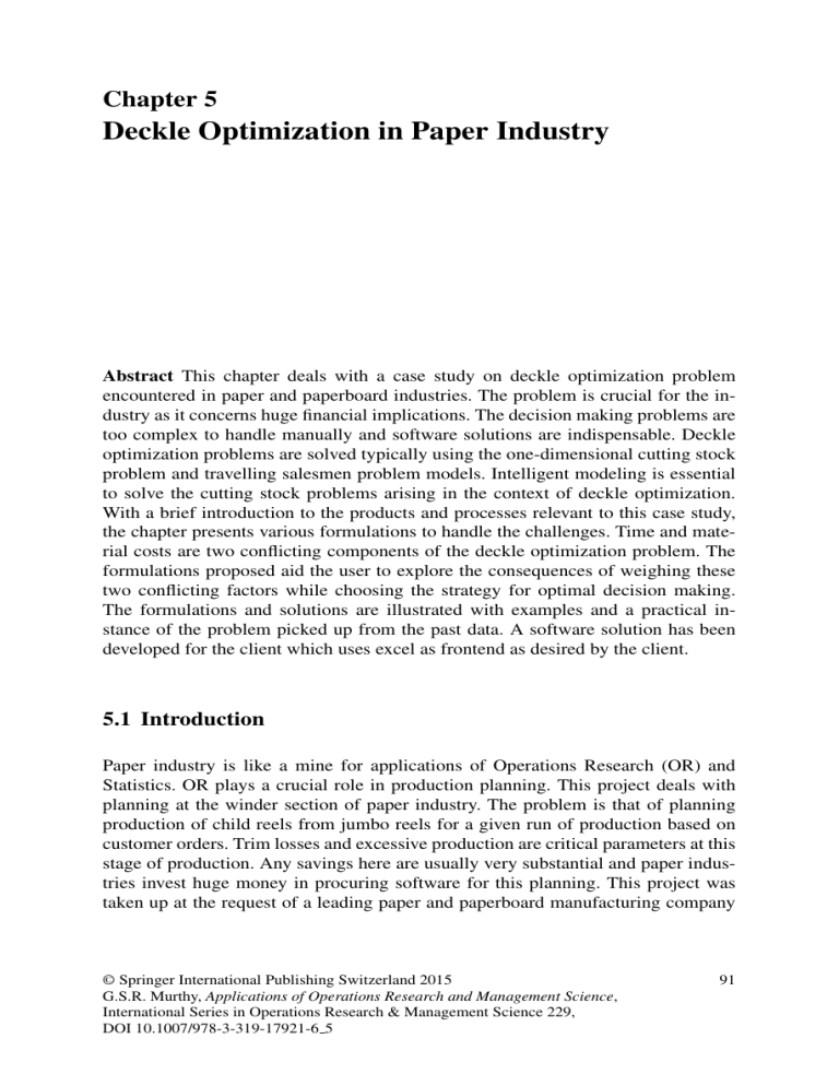 Deckle Optimization in Paper Industry: A Case Study