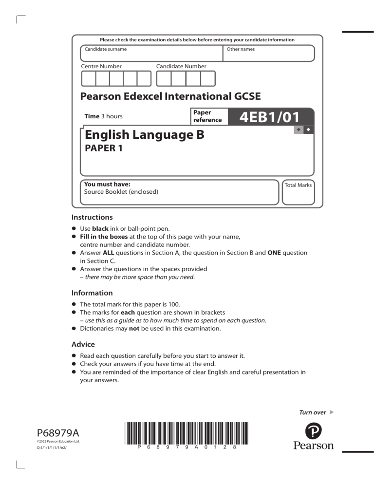 English Language B Exam Paper - Edexcel International GCSE