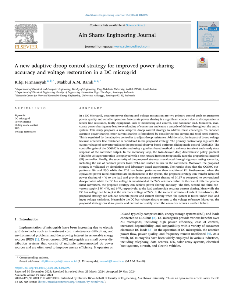 Adaptive Droop Control for DC Microgrids: Power Sharing & Voltage