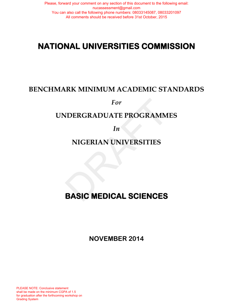 Basic Medical Sciences: Nigerian University Standards