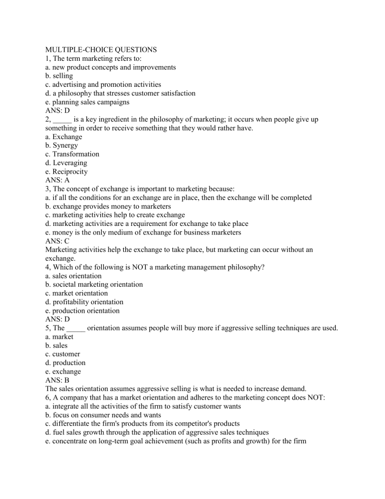 Marketing Exam Questions: Principles & Concepts