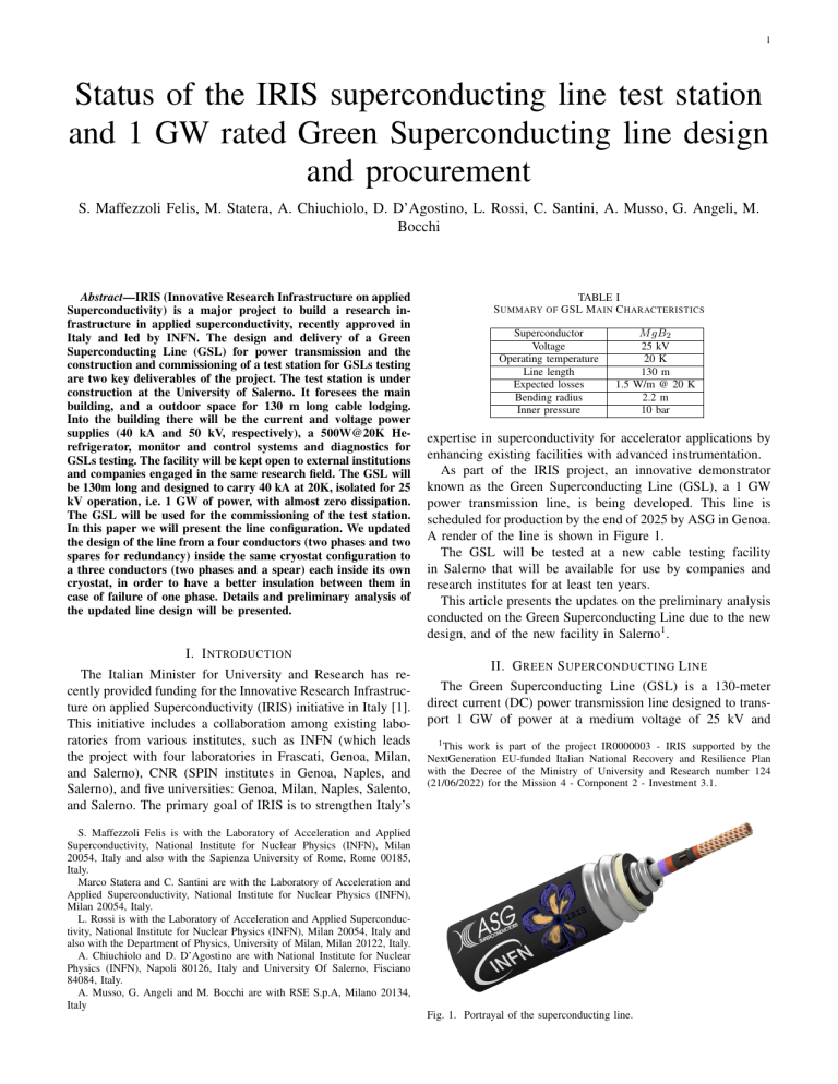 IRIS Superconducting Line Test Station & 1 GW GSL Design