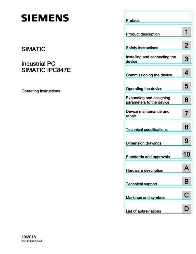 SIMATIC IPC847E Operating Instructions
