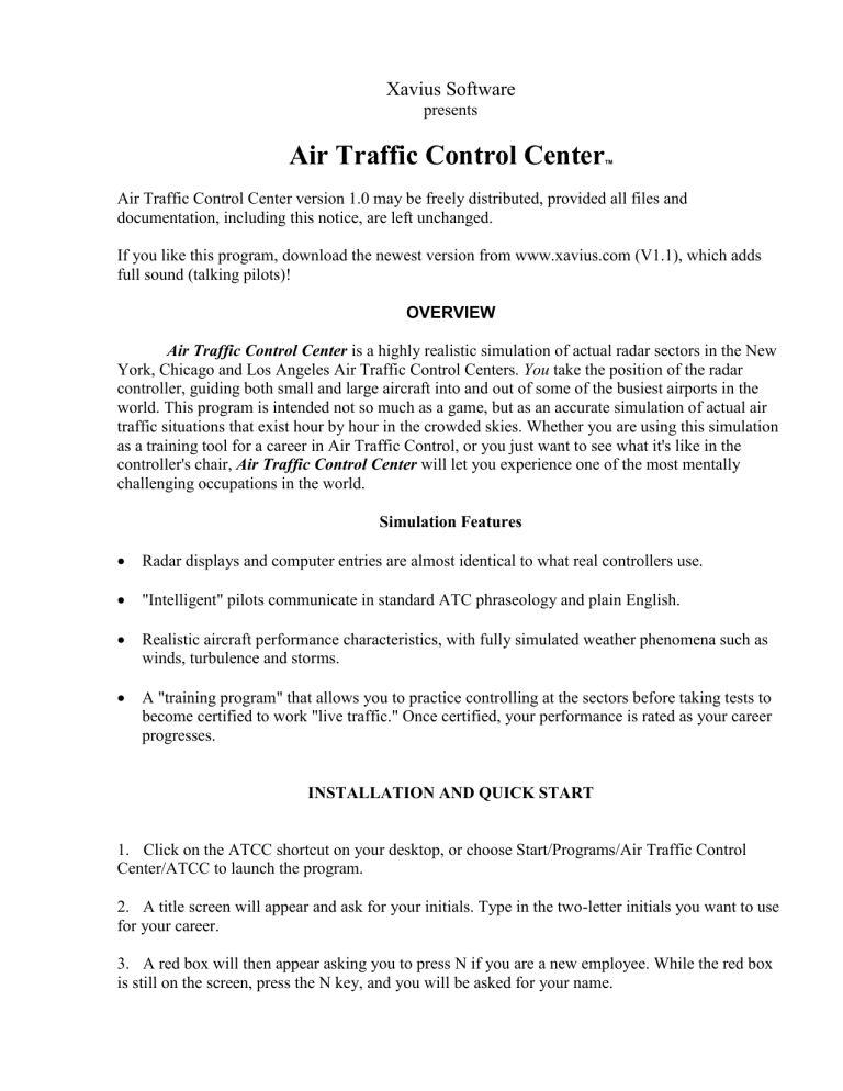 Air Traffic Control Center Simulation Manual