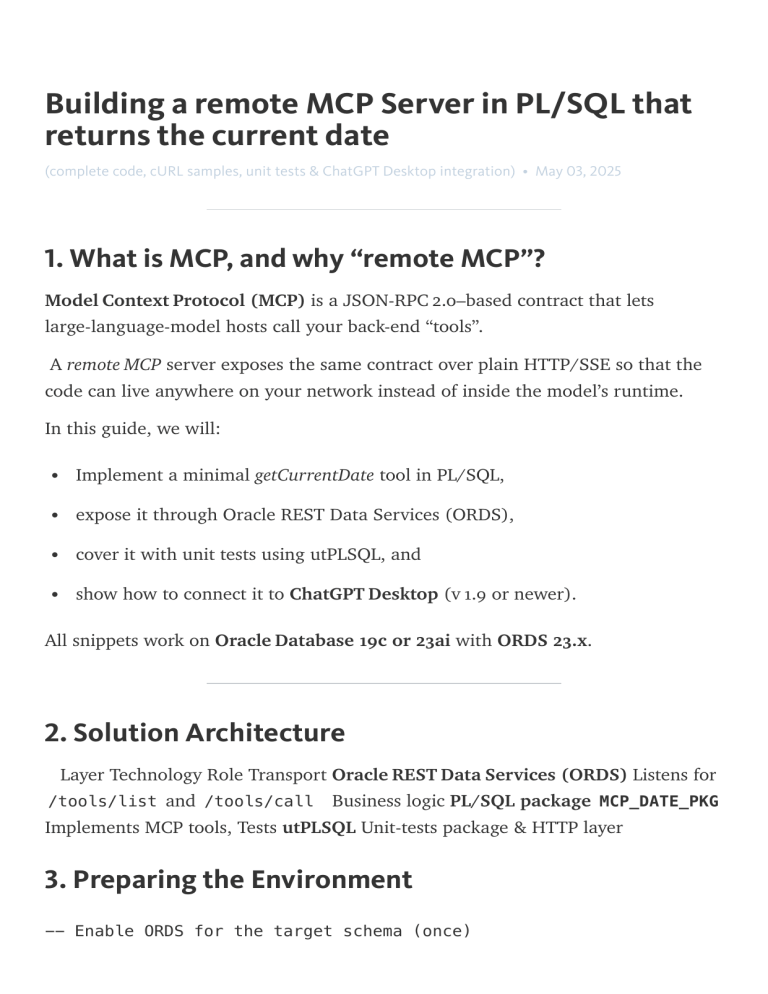 Remote MCP Server in PL/SQL: ChatGPT Integration