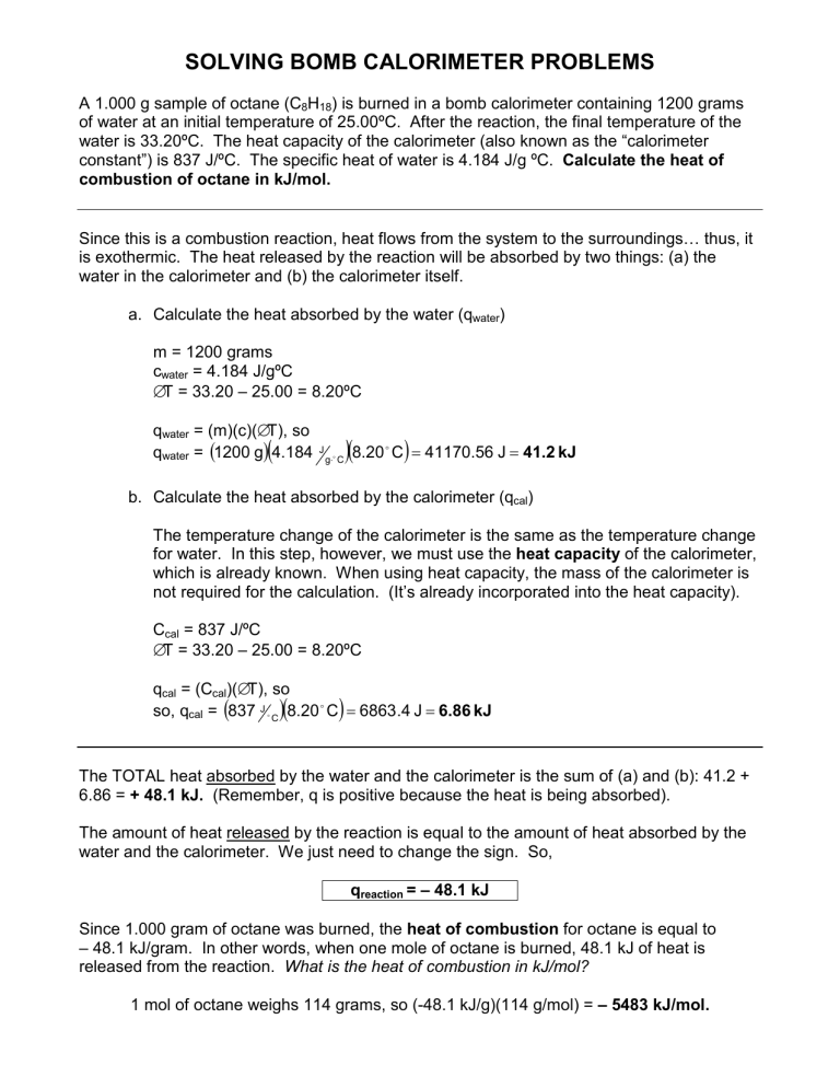 Solving Bomb Calorimeter Problems: Chemistry Calculations
