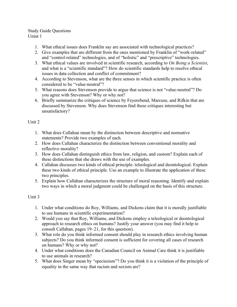 Ethics in Technology & Science Study Guide