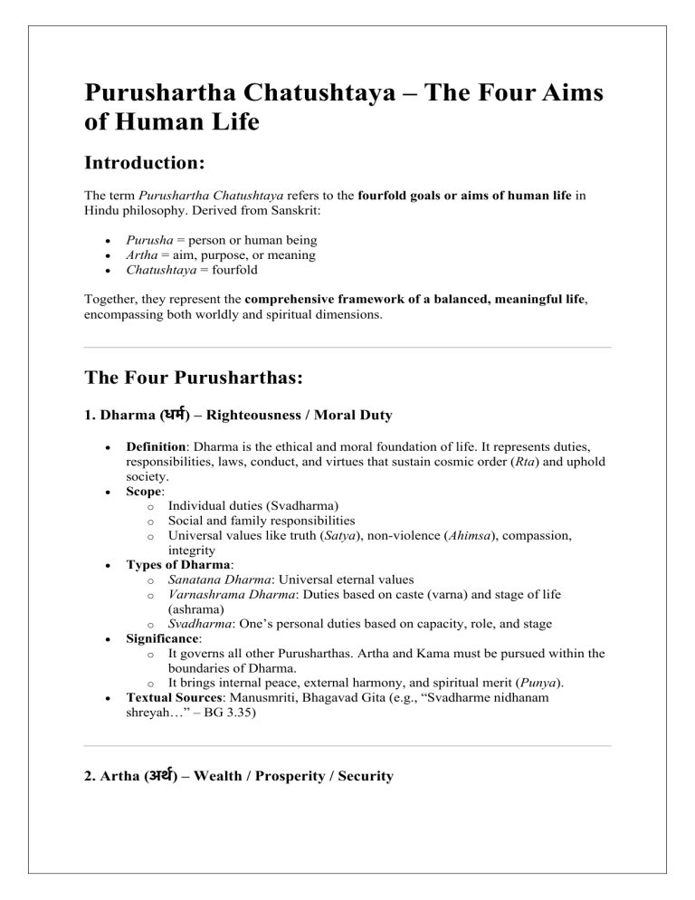 Purushartha Chatushtaya: The Four Aims of Human Life