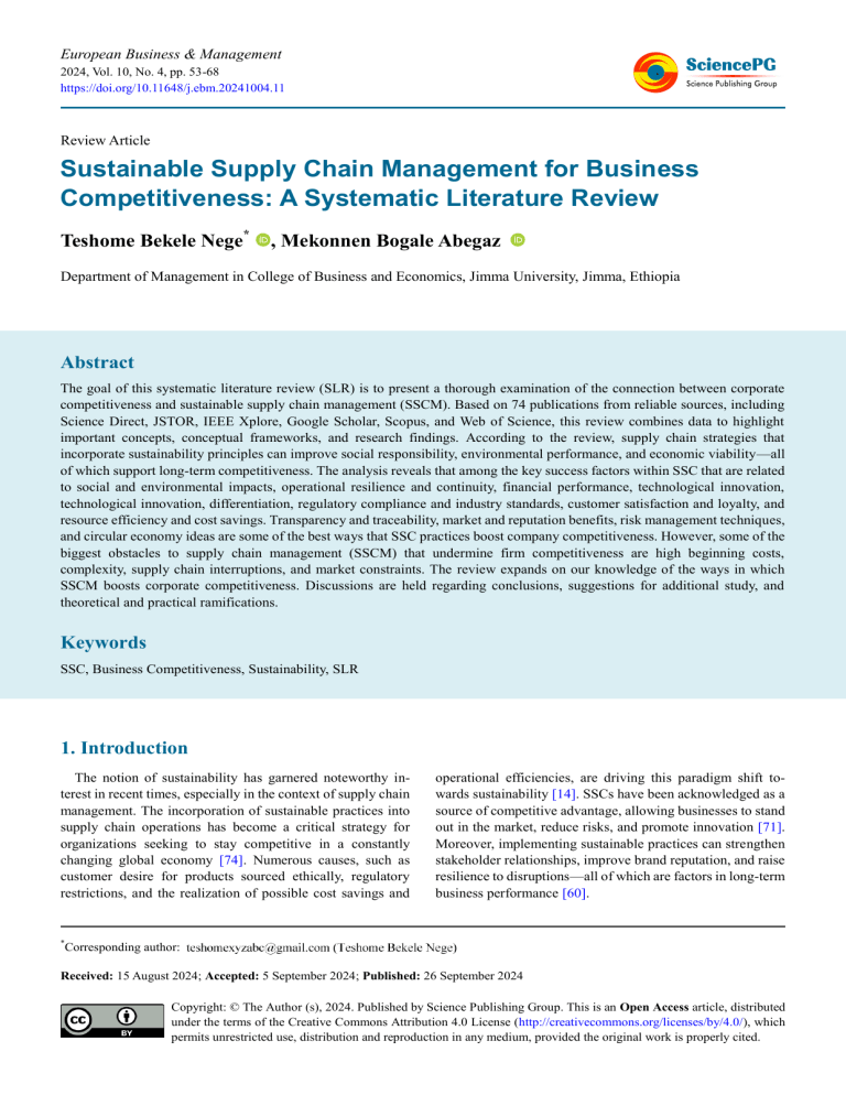 Sustainable Supply Chain Management & Business Competitiveness