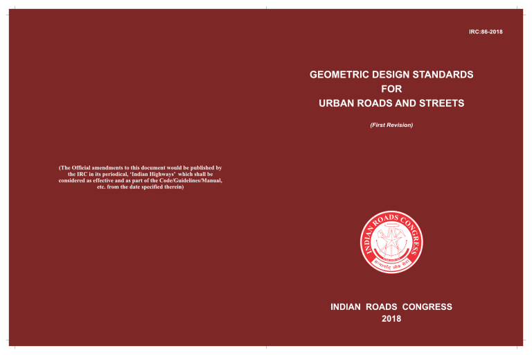 Urban Road Geometric Design Standards - IRC:86-2018