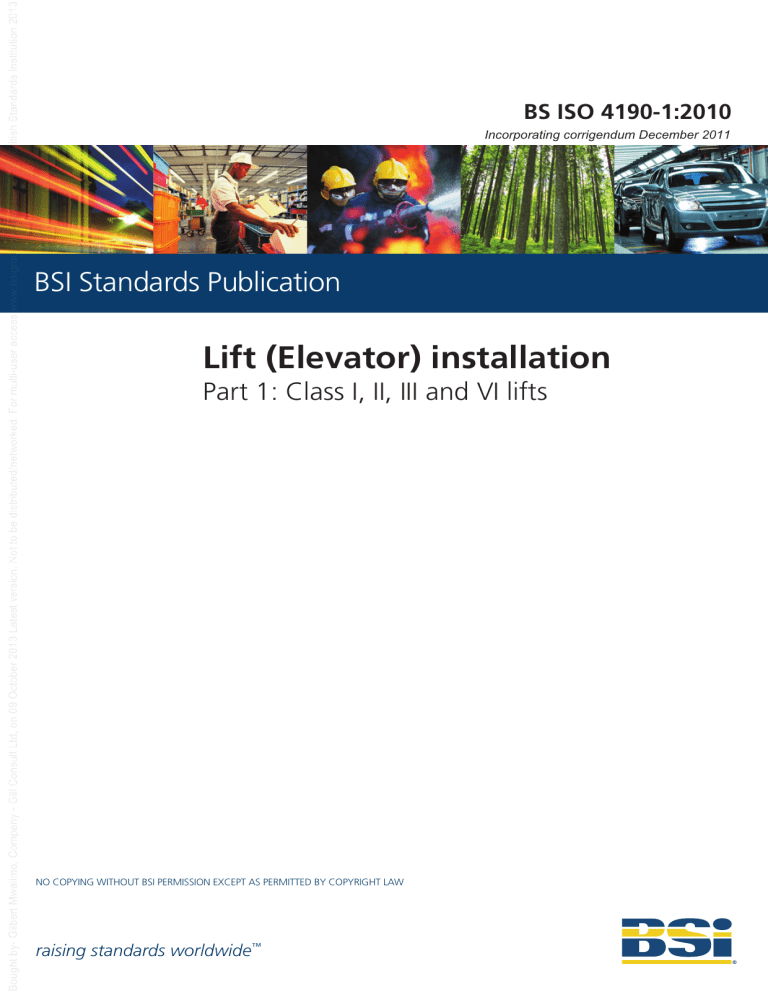 ISO 4190-1:2010 Lift Installation Standard
