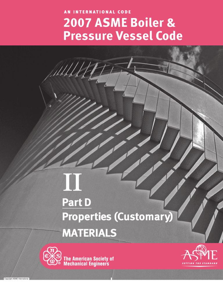 ASME Boiler & Pressure Vessel Code, Part D: Materials Properties