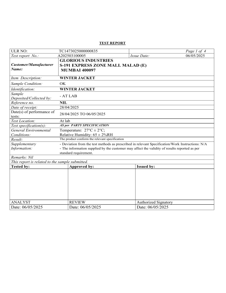 Winter Jacket Test Report: Material & Compliance Analysis