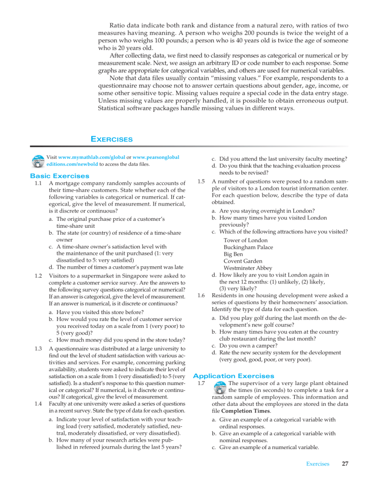 Statistics Exercises: Data Types & Graphs