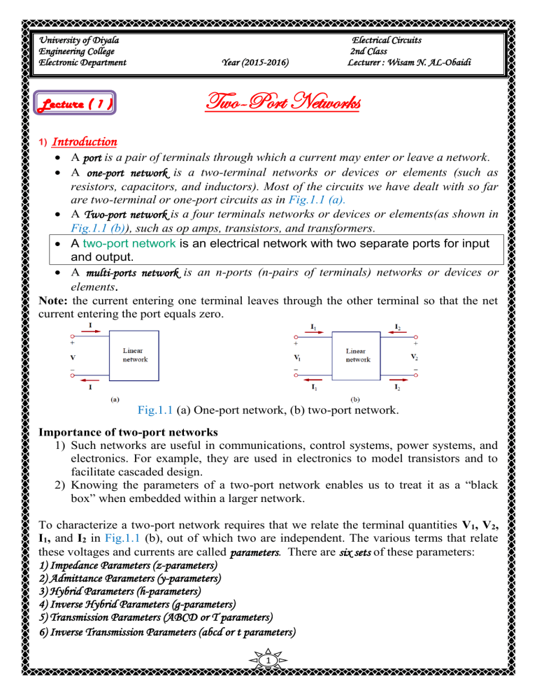 Two-Port Networks: Electrical Circuits Lecture Notes
