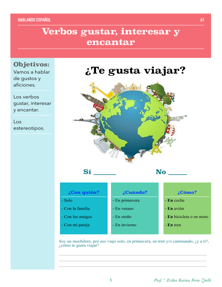Gustar, Interesar, Encantar: Hoja de Ejercicios de Verbos Españoles