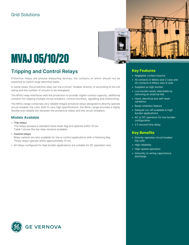 MVAJ Tripping & Control Relays: Features & Applications