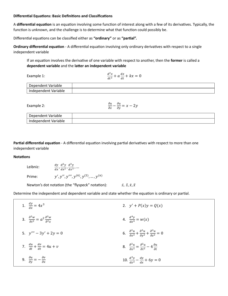 Differential Equations Definitions And Classifications