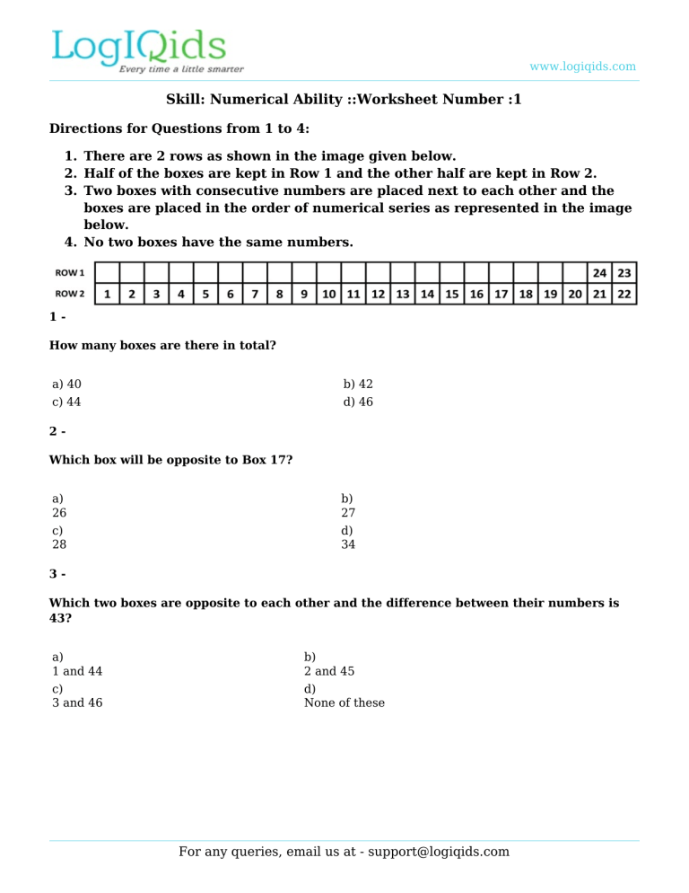 Numerical Ability Worksheet: Number Series & Math Problems