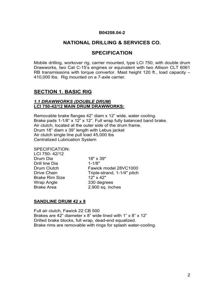 Mobile Drilling Rig Specification: LCI 750 Details