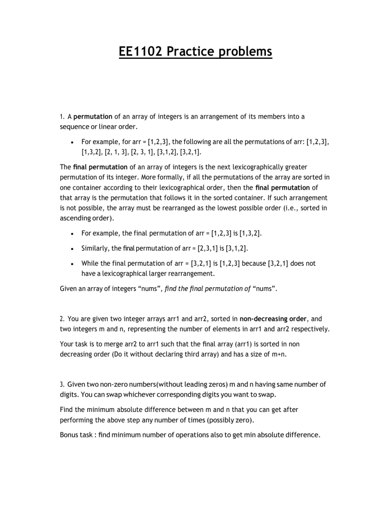 EE1102 Practice Problems: Algorithms & Data Structures