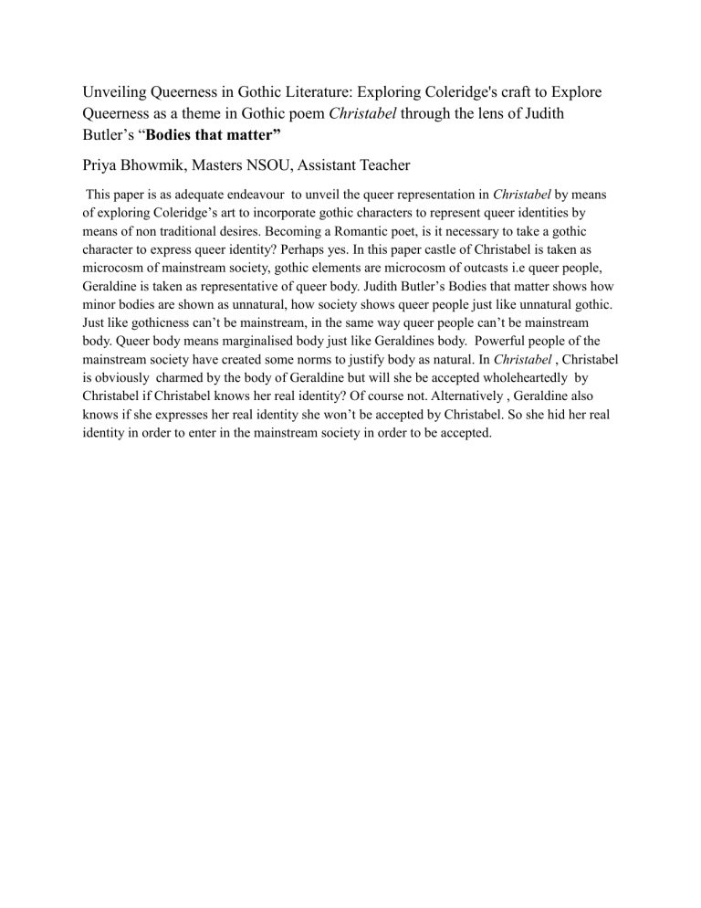 Queerness in Gothic Literature: Christabel & Judith Butler