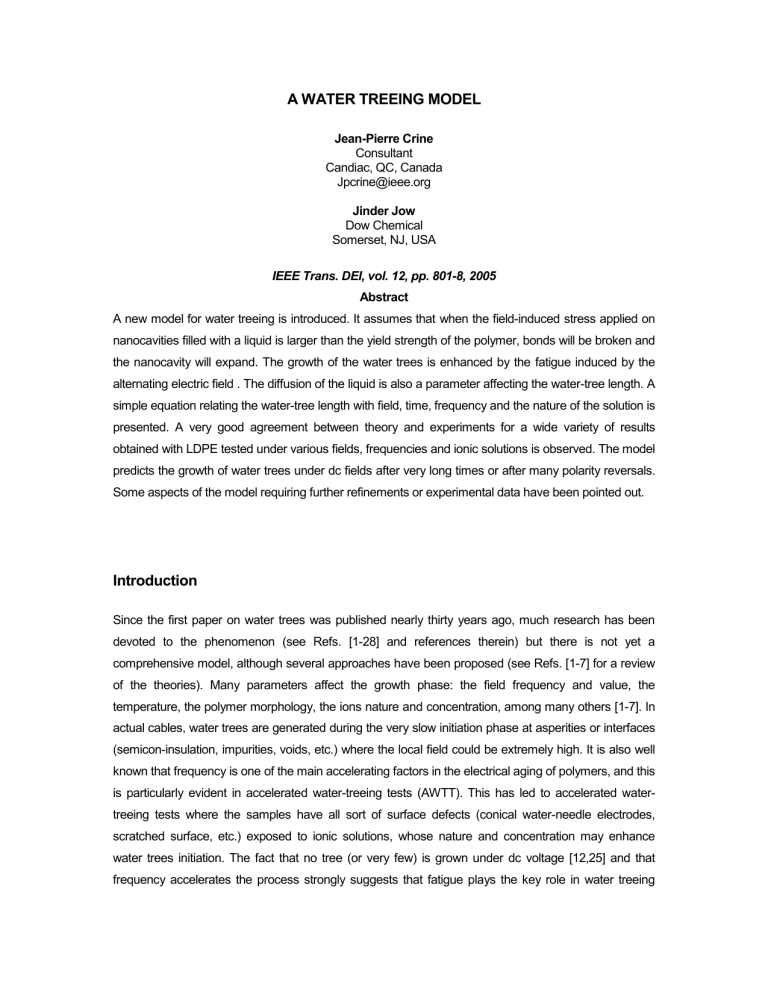 Water Treeing Model: Fatigue & Field Effects in Polymer Insulation