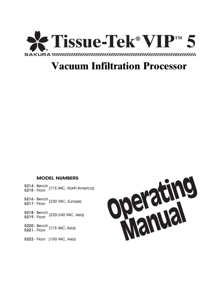 Tissue-Tek VIP 5 Vacuum Infiltration Processor Manual