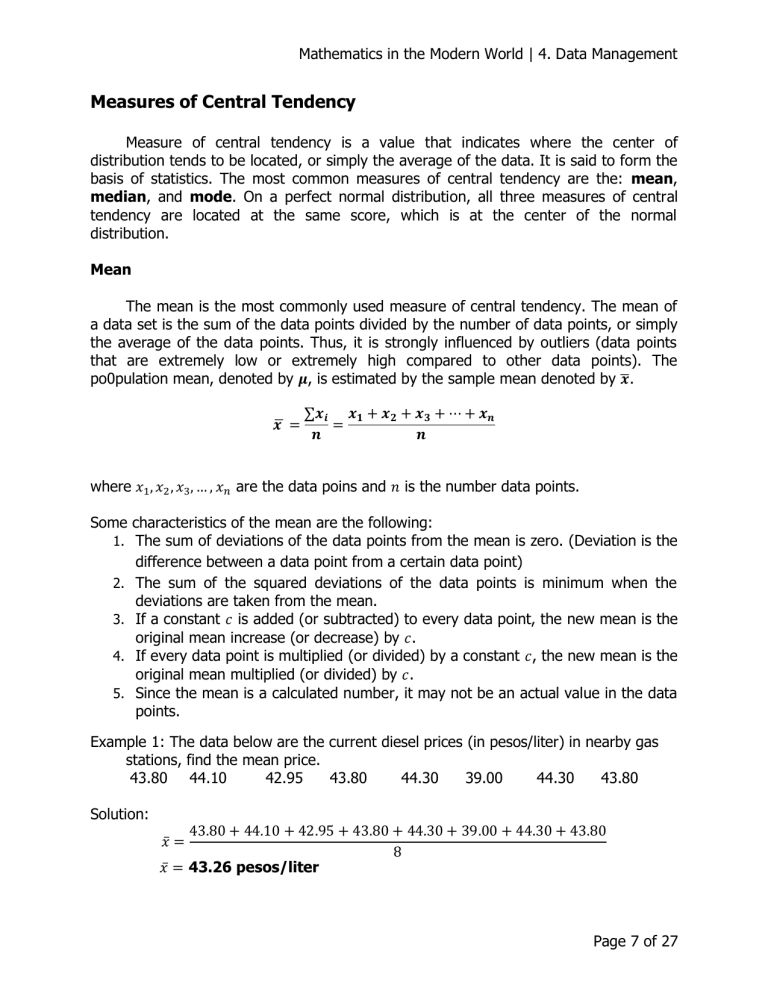 Measures of Central Tendency: Mean, Median, Mode