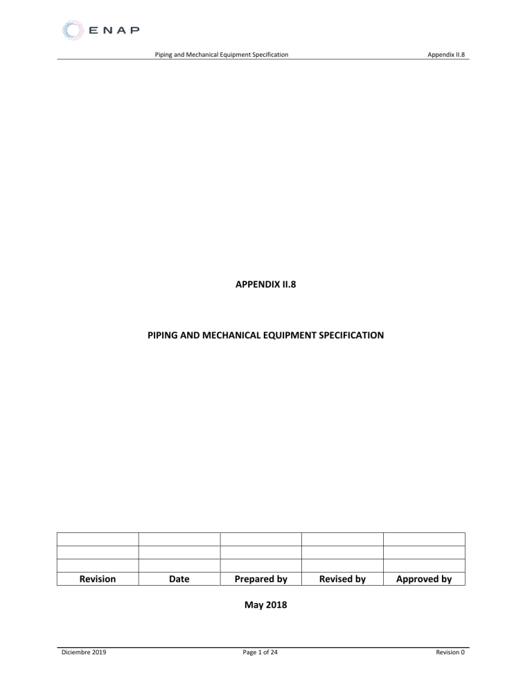 Piping & Mechanical Equipment Specification