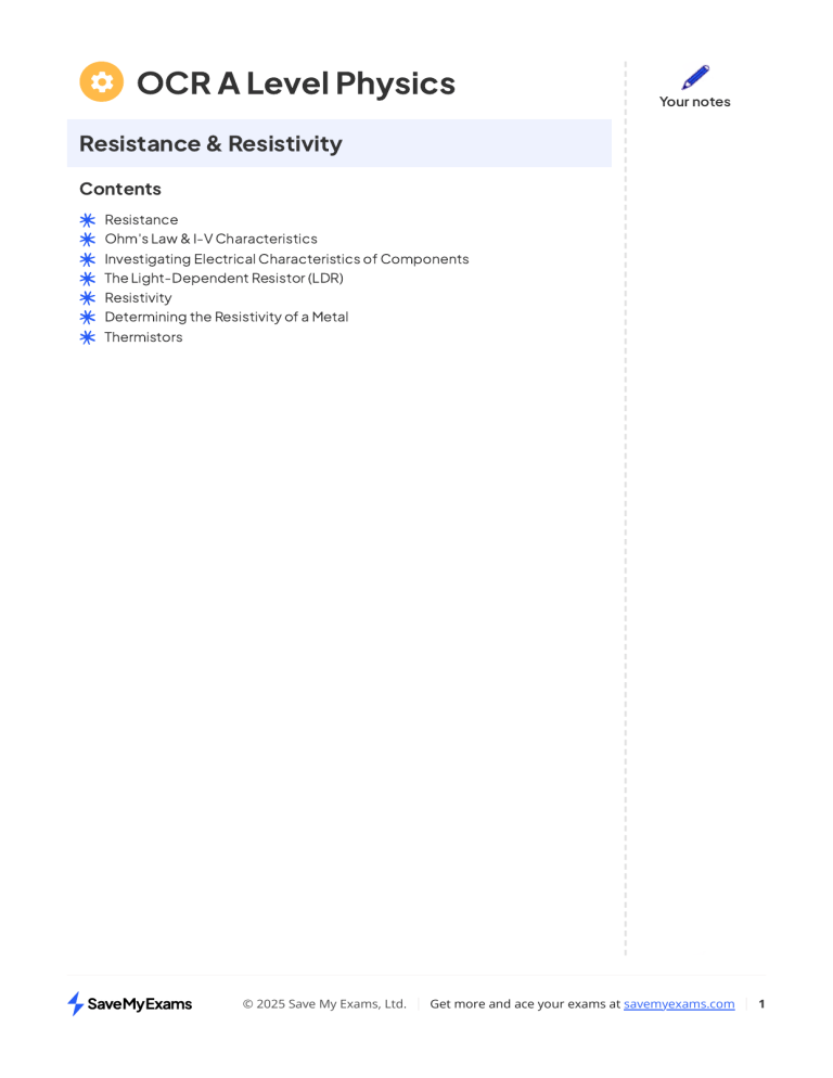 OCR A Level Physics: Resistance & Resistivity Notes